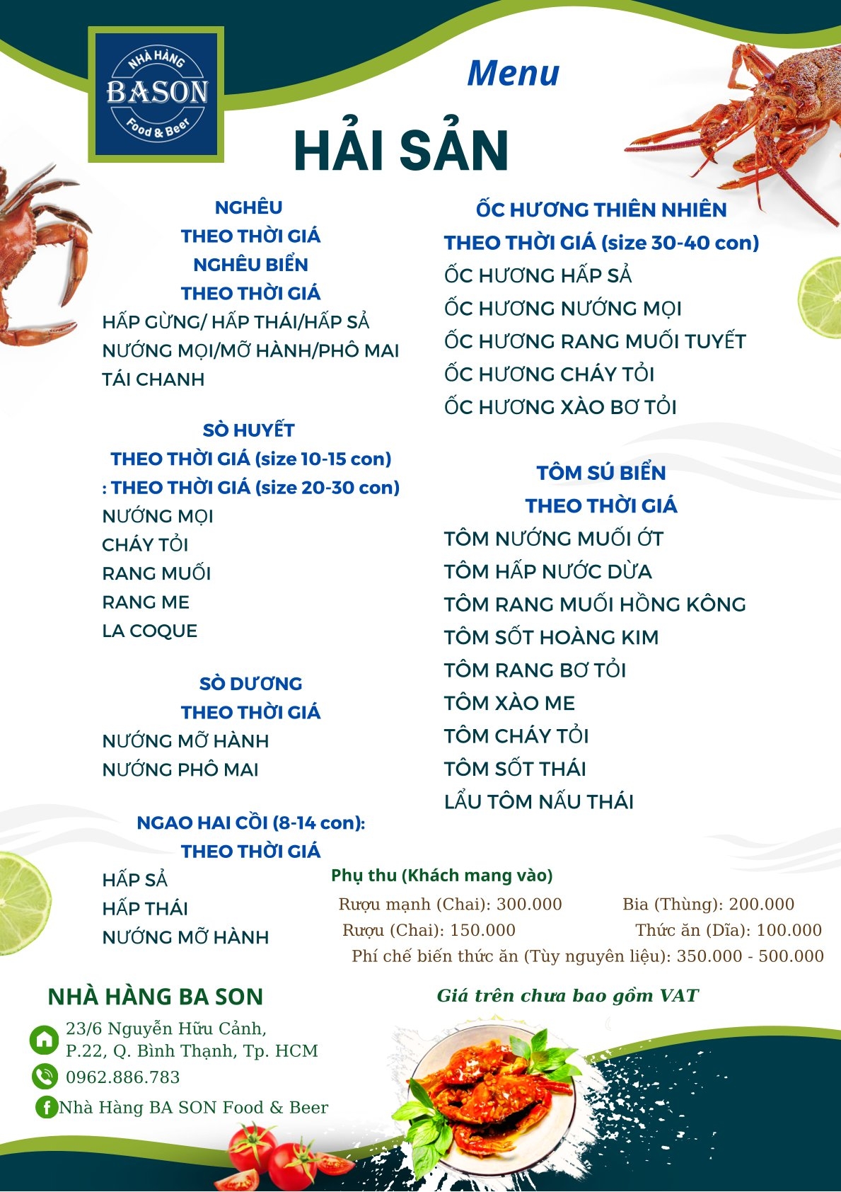 Menu HẢI SẢN giá cả hợp lý | Nhà hàng Bason Nguyễn Hữu Cảnh